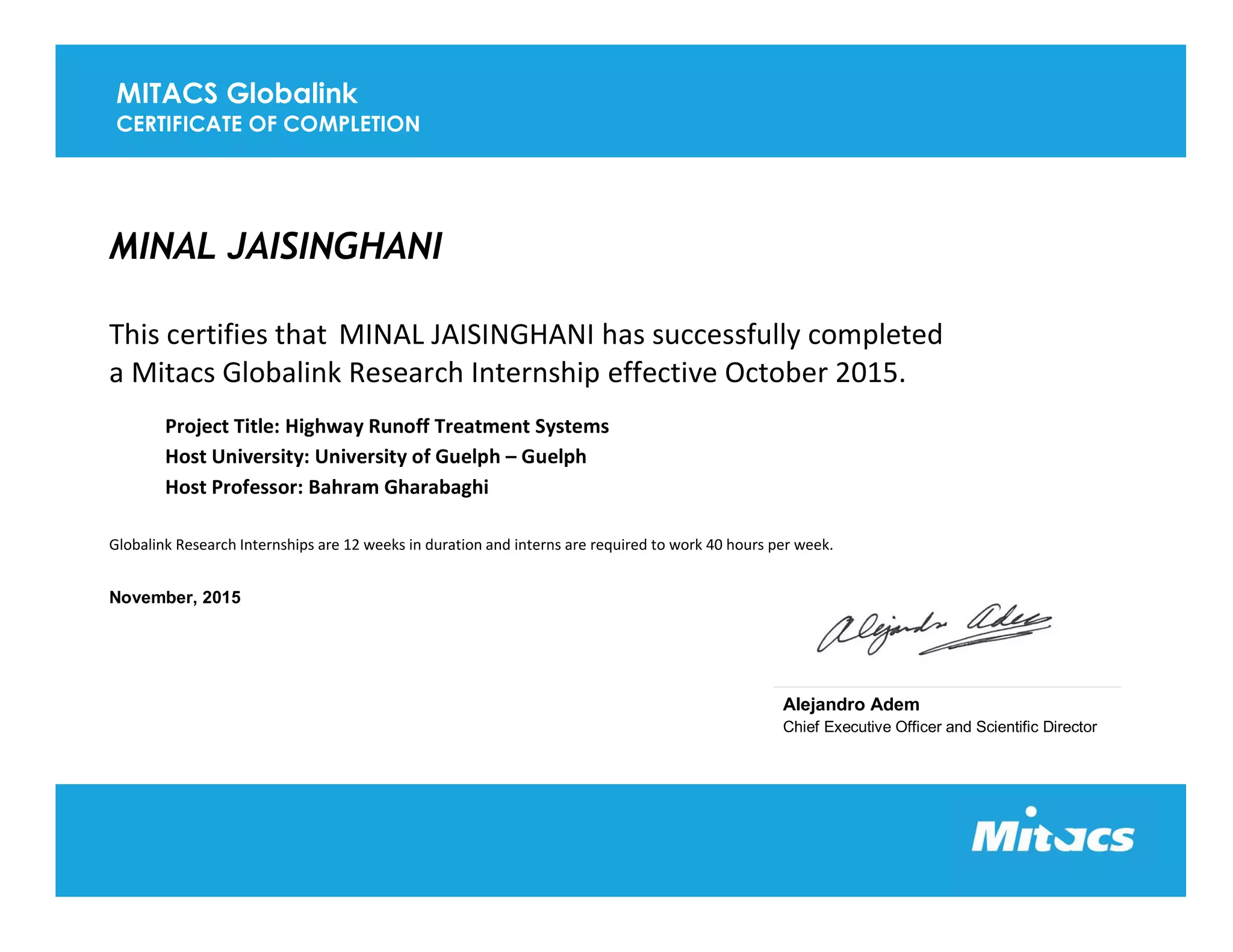 Minal Jaisinghani Mitacs certificate_work sample | PPT