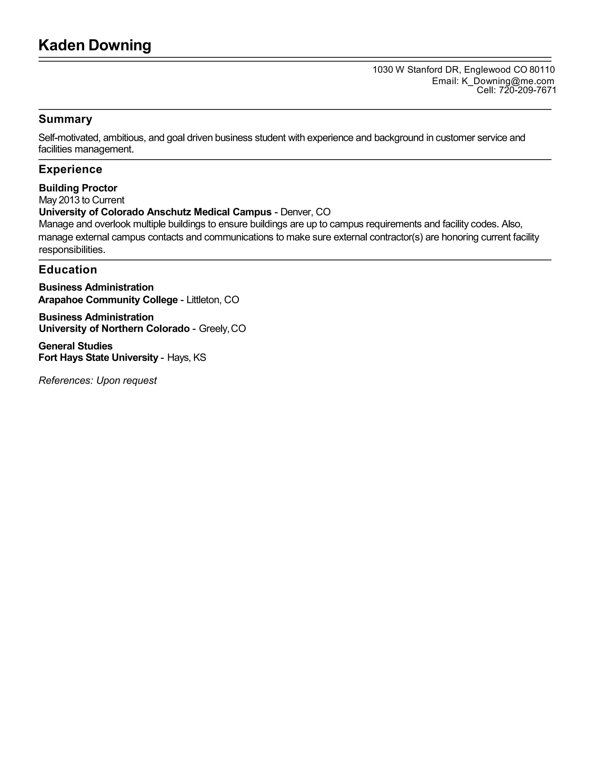 Kaden Downing Resume | PDF
