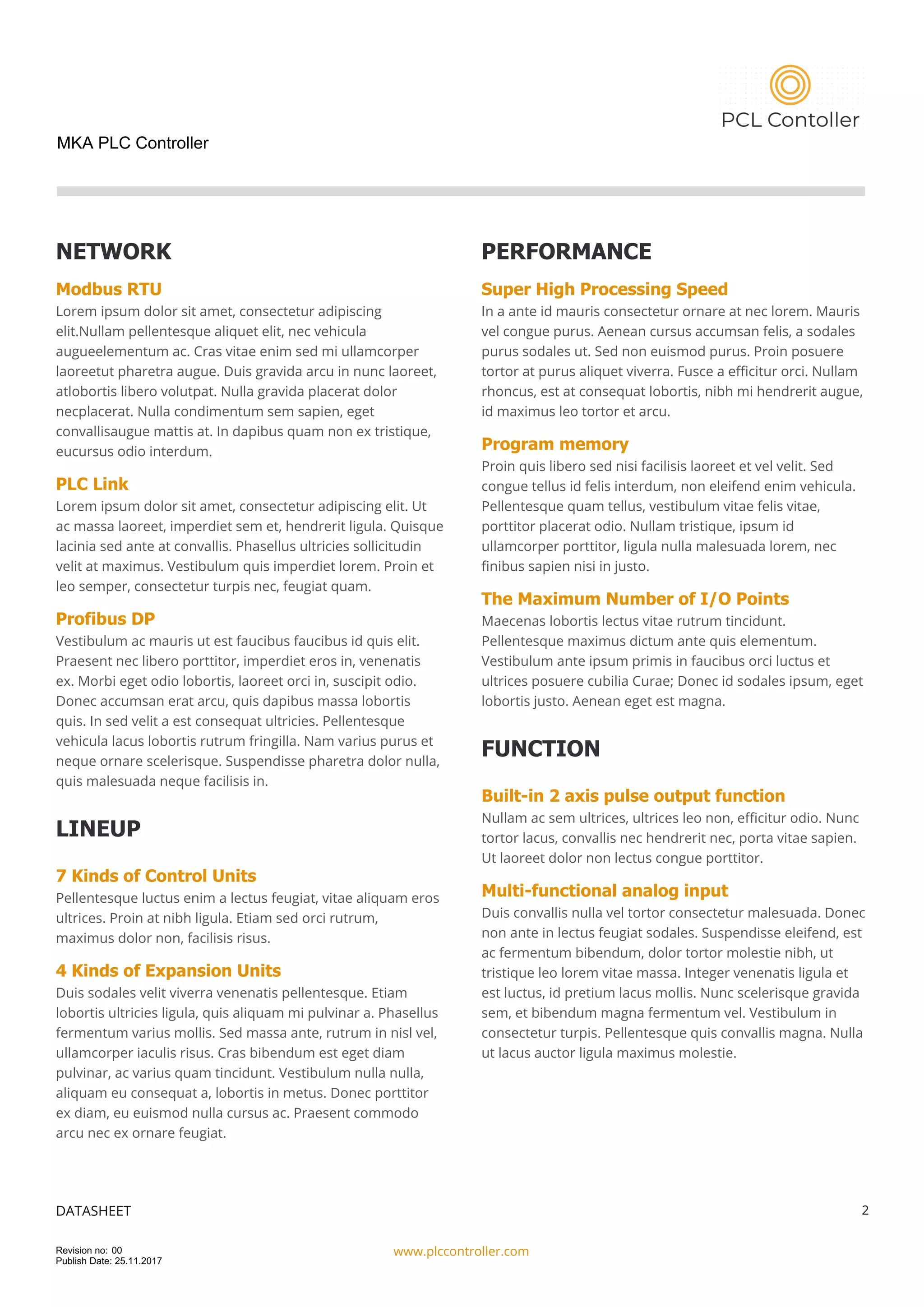 PLC Controller Datasheet Template | PDF
