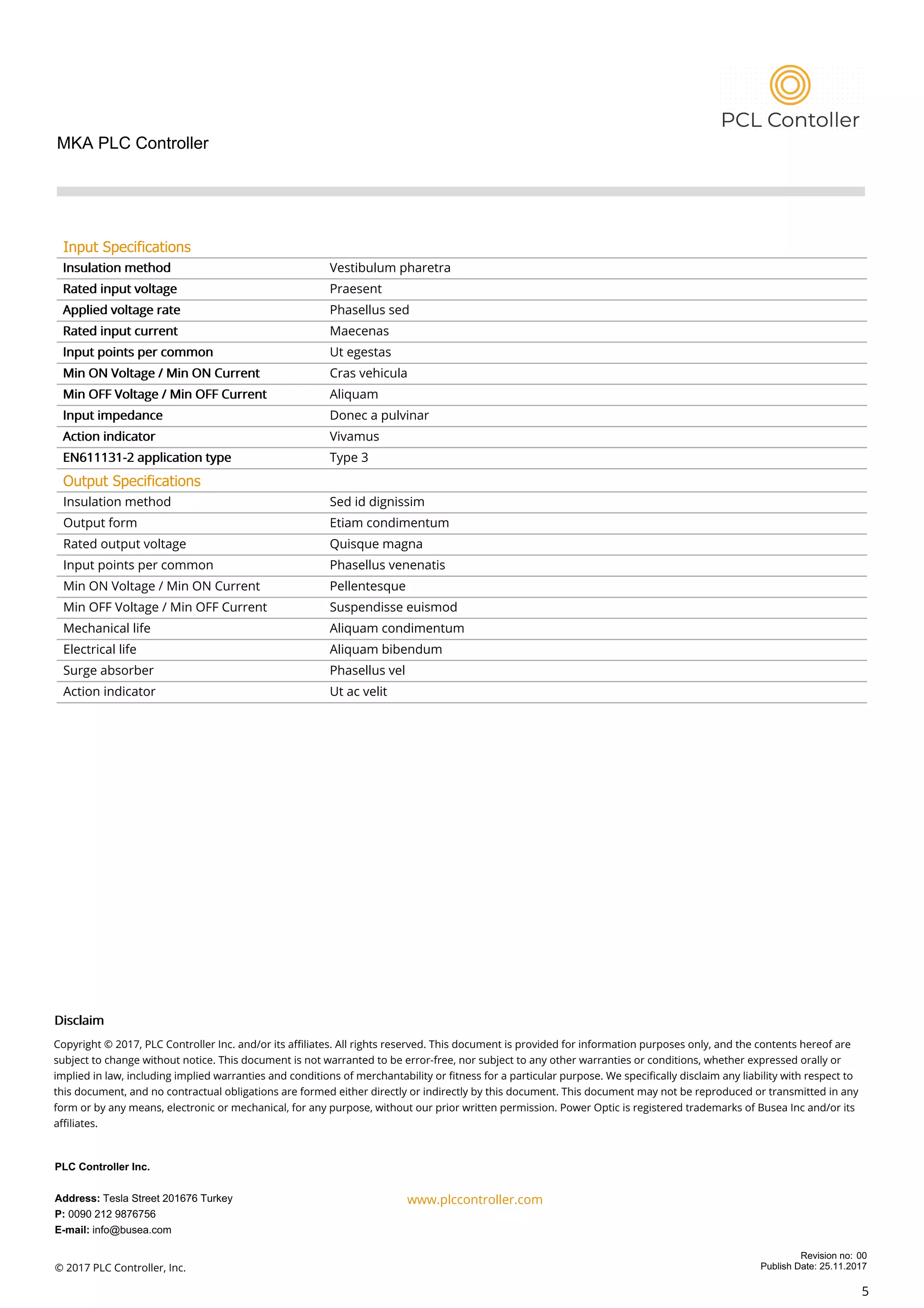 PLC Controller Datasheet Template | PDF