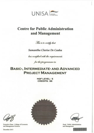 Unisa Diploma - Project Management | PDF
