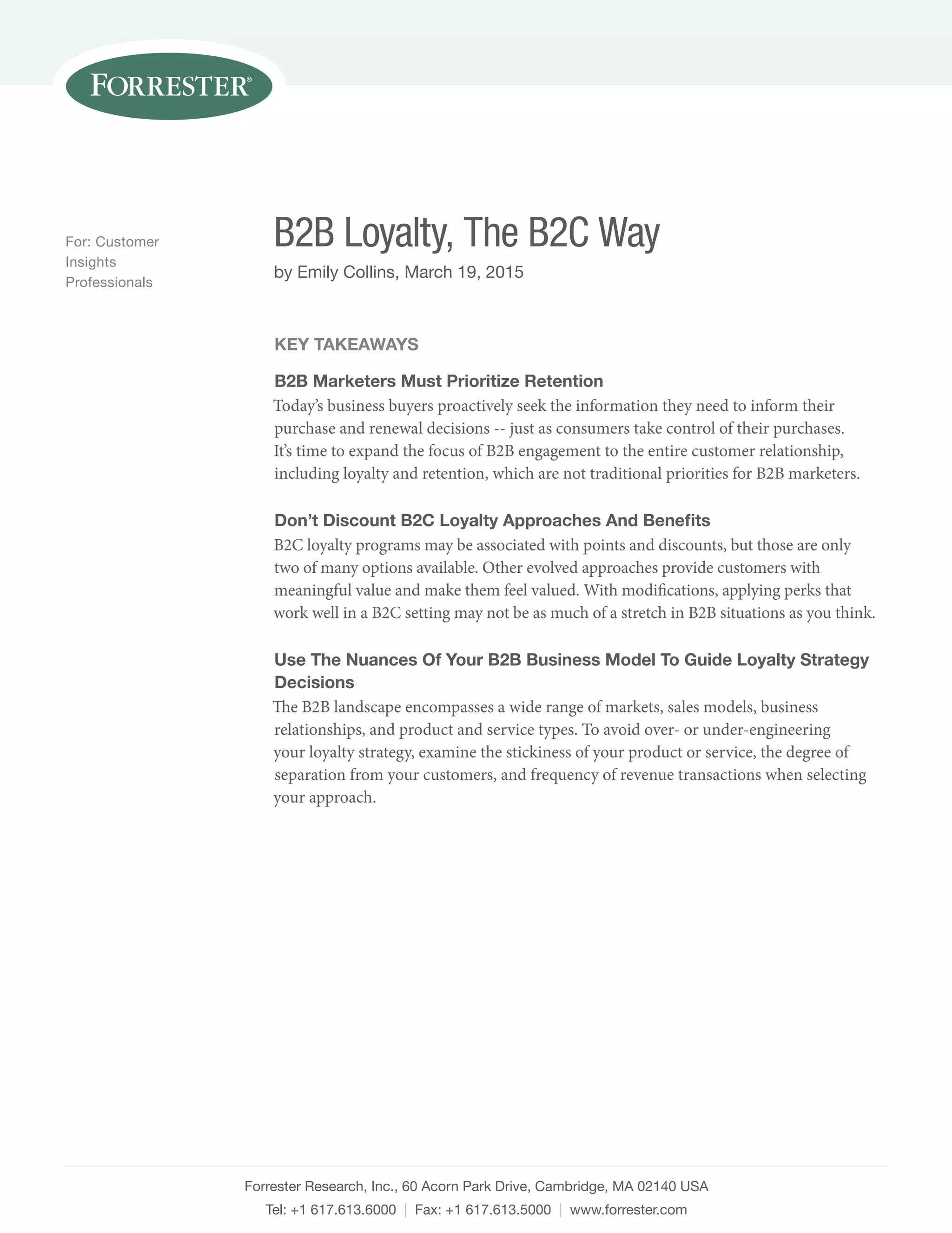 Report: B2B Loyalty, The B2C Way‏ | PDF