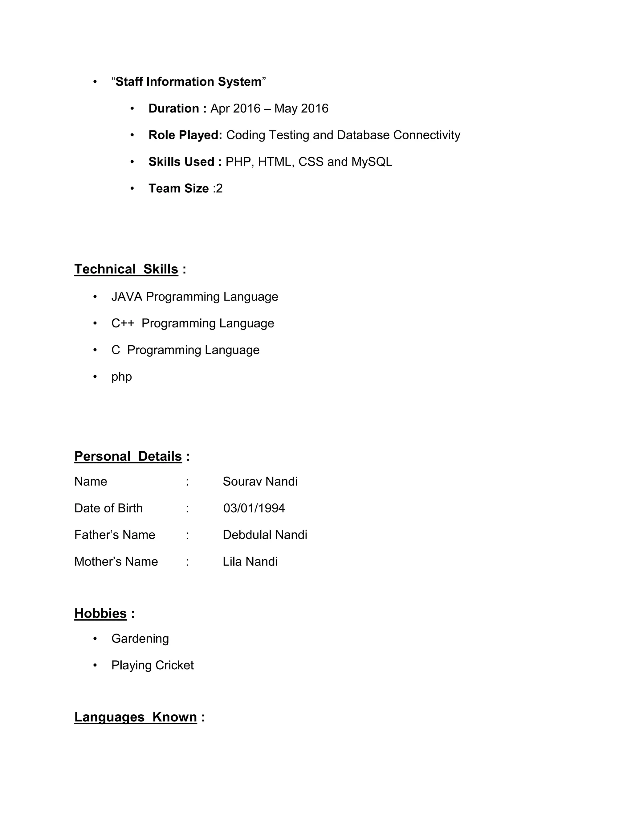 souravnandiresume | PDF | Programming Languages | Computing