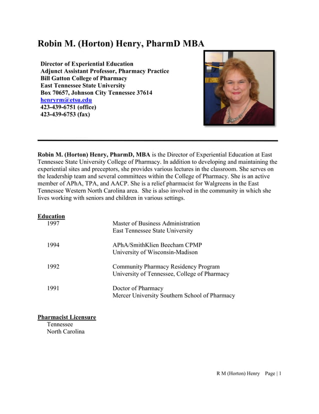 Robin M (Horton) Henry CV | PDF