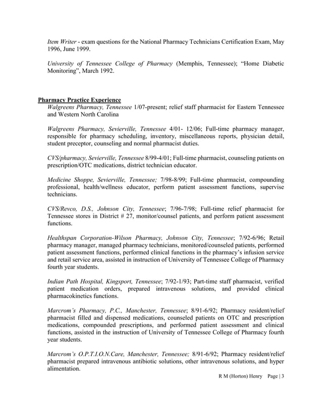 Robin M (Horton) Henry CV | PDF