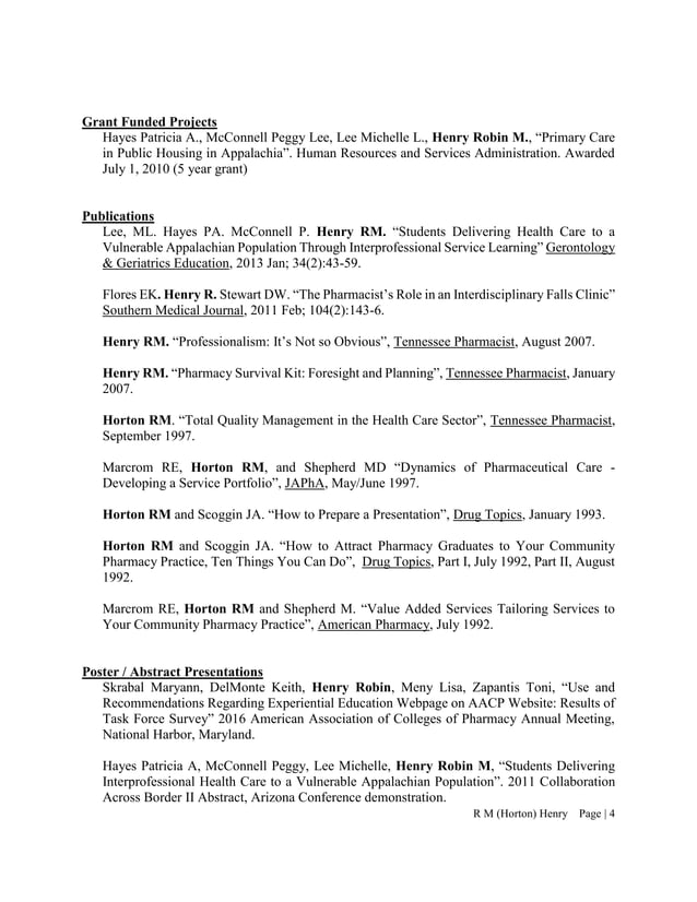 Robin M (Horton) Henry CV | PDF