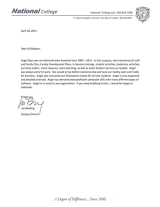 Recommendation Letter - Lee Bowling | PDF