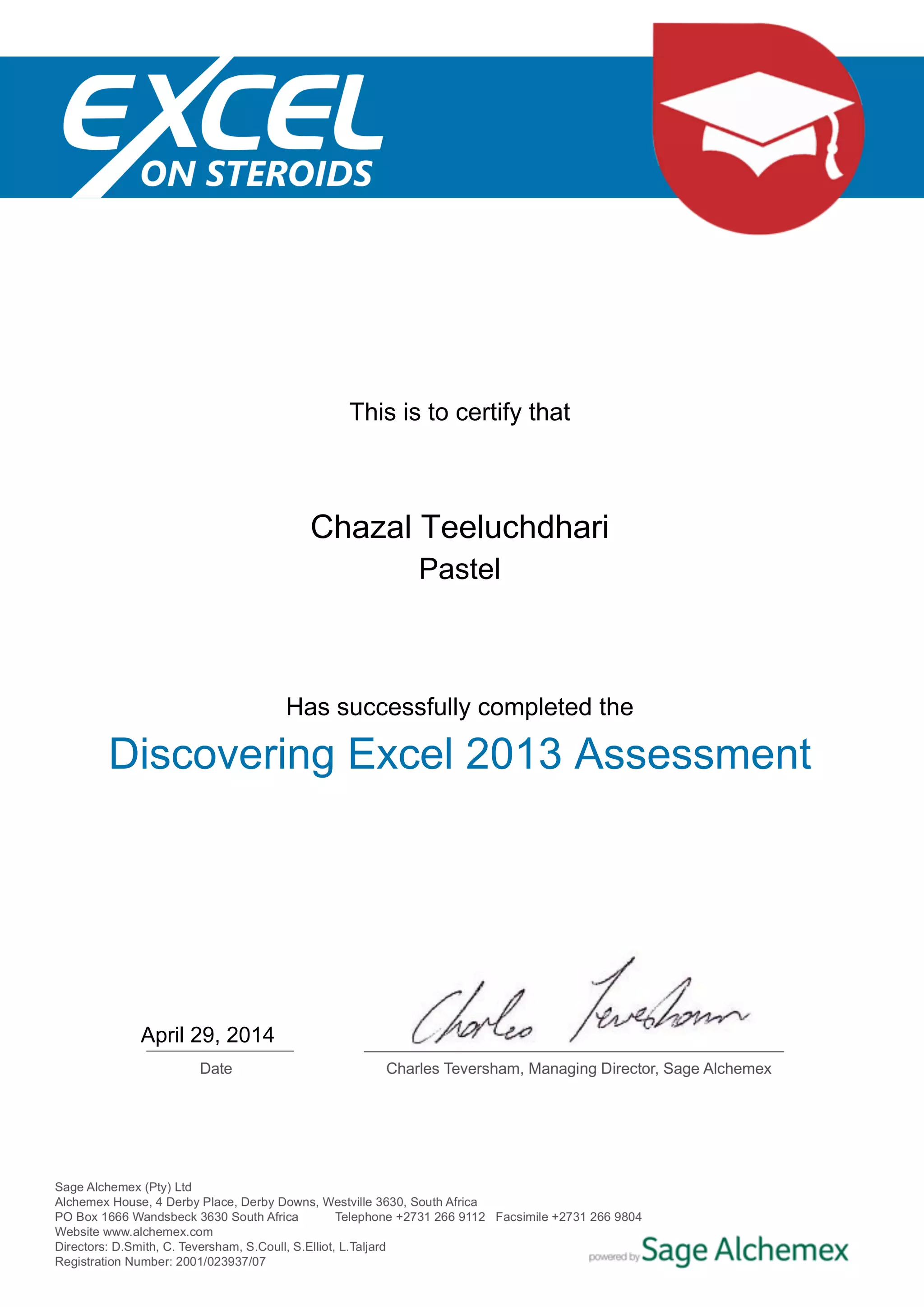 Excel Certificate | PDF