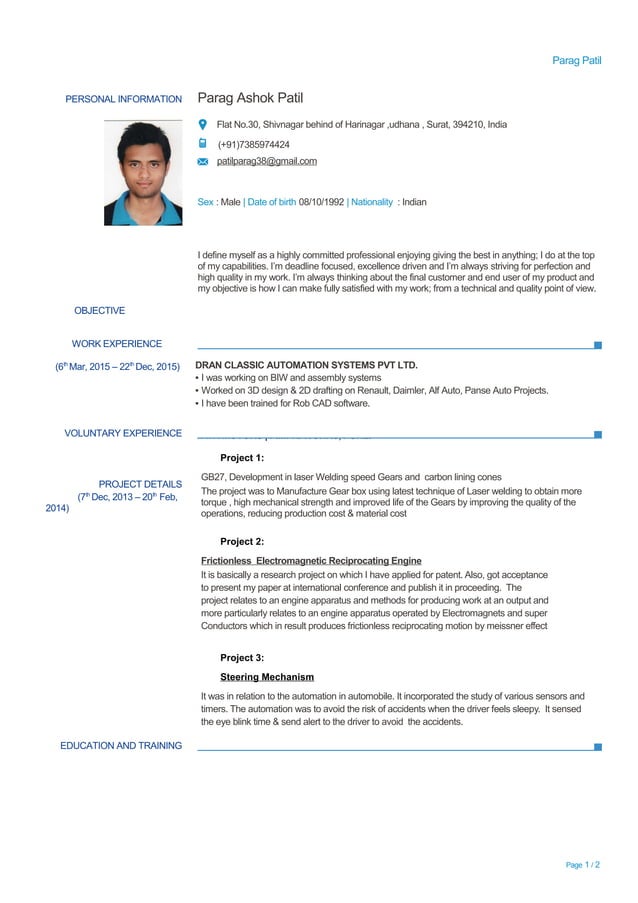 Experienced Mechanical Engineer Resume | DOC