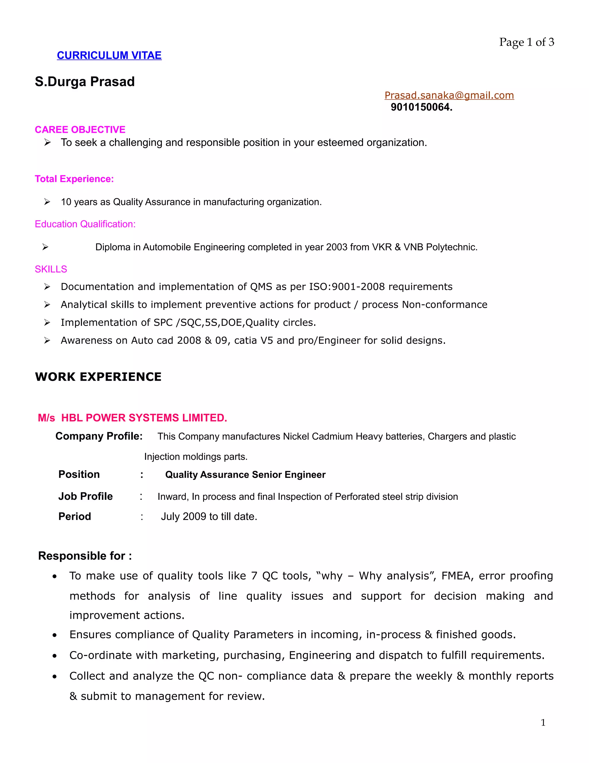 PRASAD RESUME_10 years..... | PDF