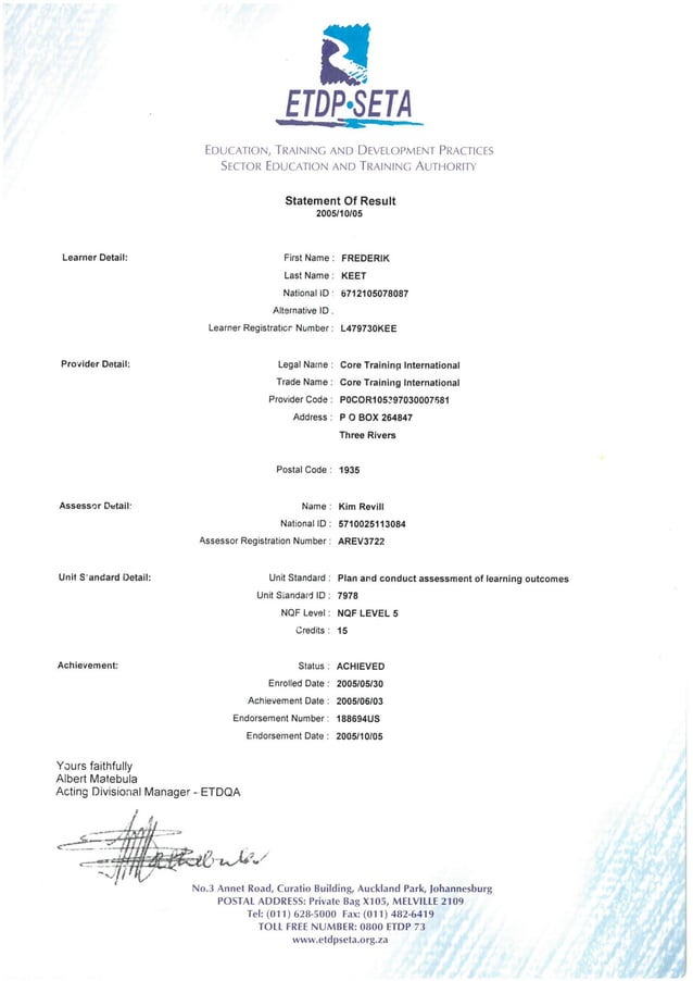 FCW Keet Qualifications | PDF