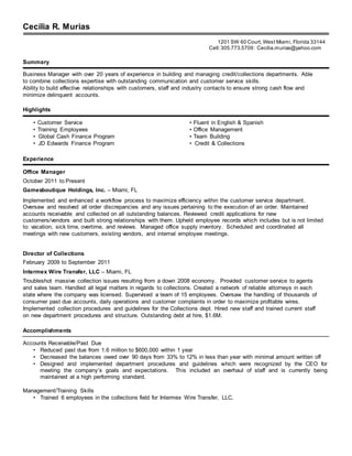Cecilia Murias - Resume 2017 | DOCX | Business Accounting & Finance | Business