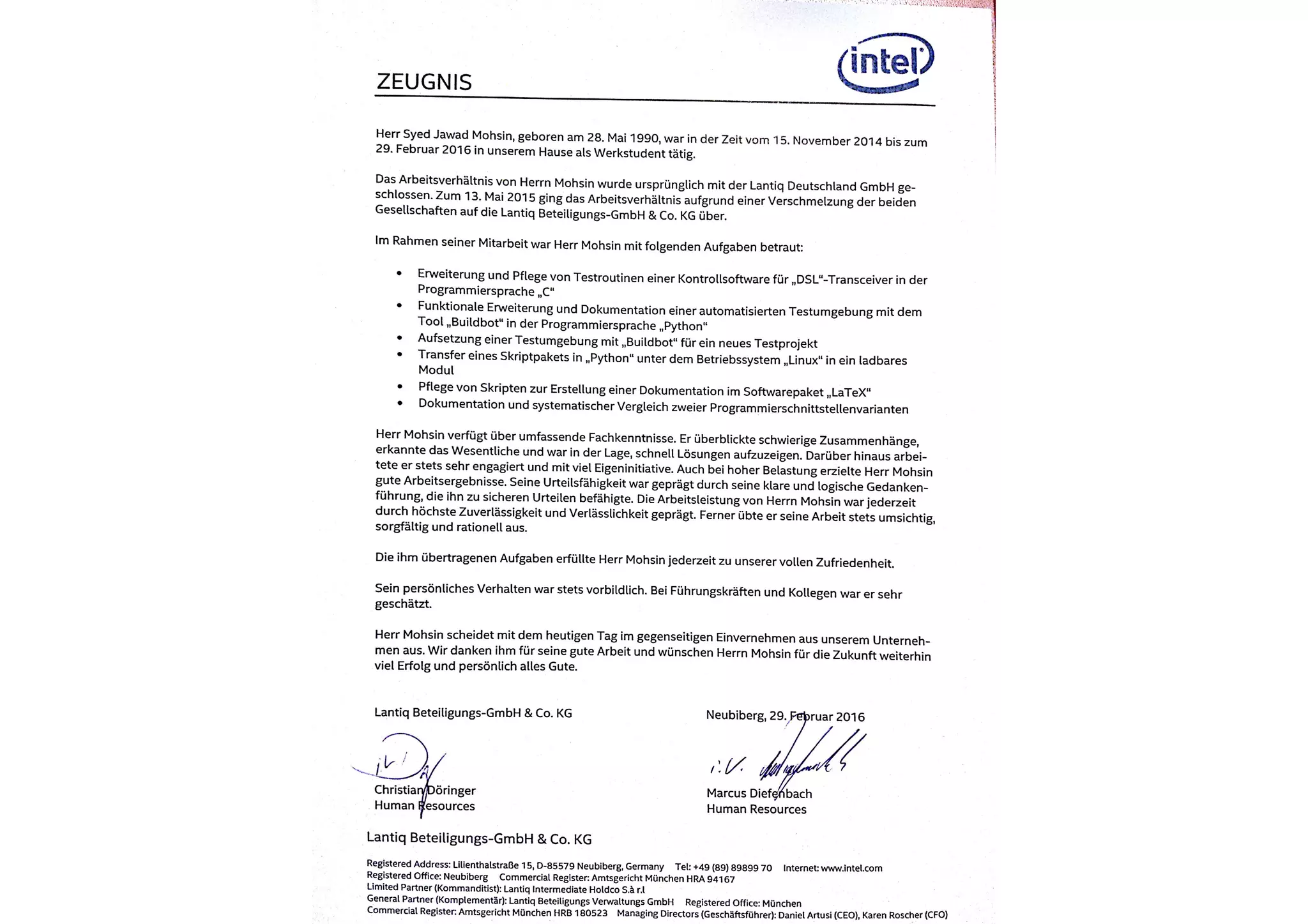 Reference Letter - Intel | PDF