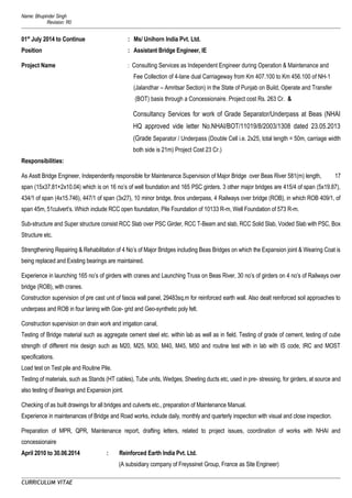 Asstt Bridge Engineer - Bhupinder Singh | DOC