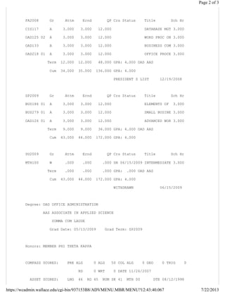 Wallace Unofficial Transcript (2) | PDF