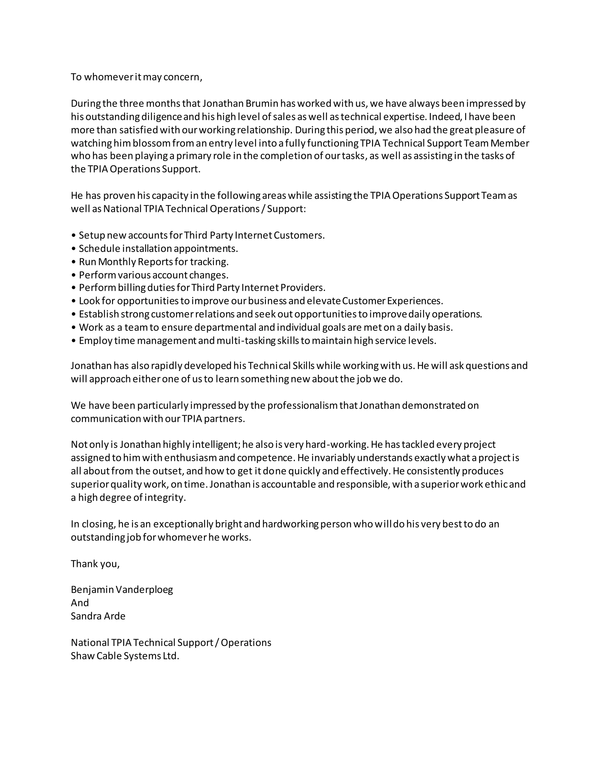 Letter of Reccomendation | DOCX