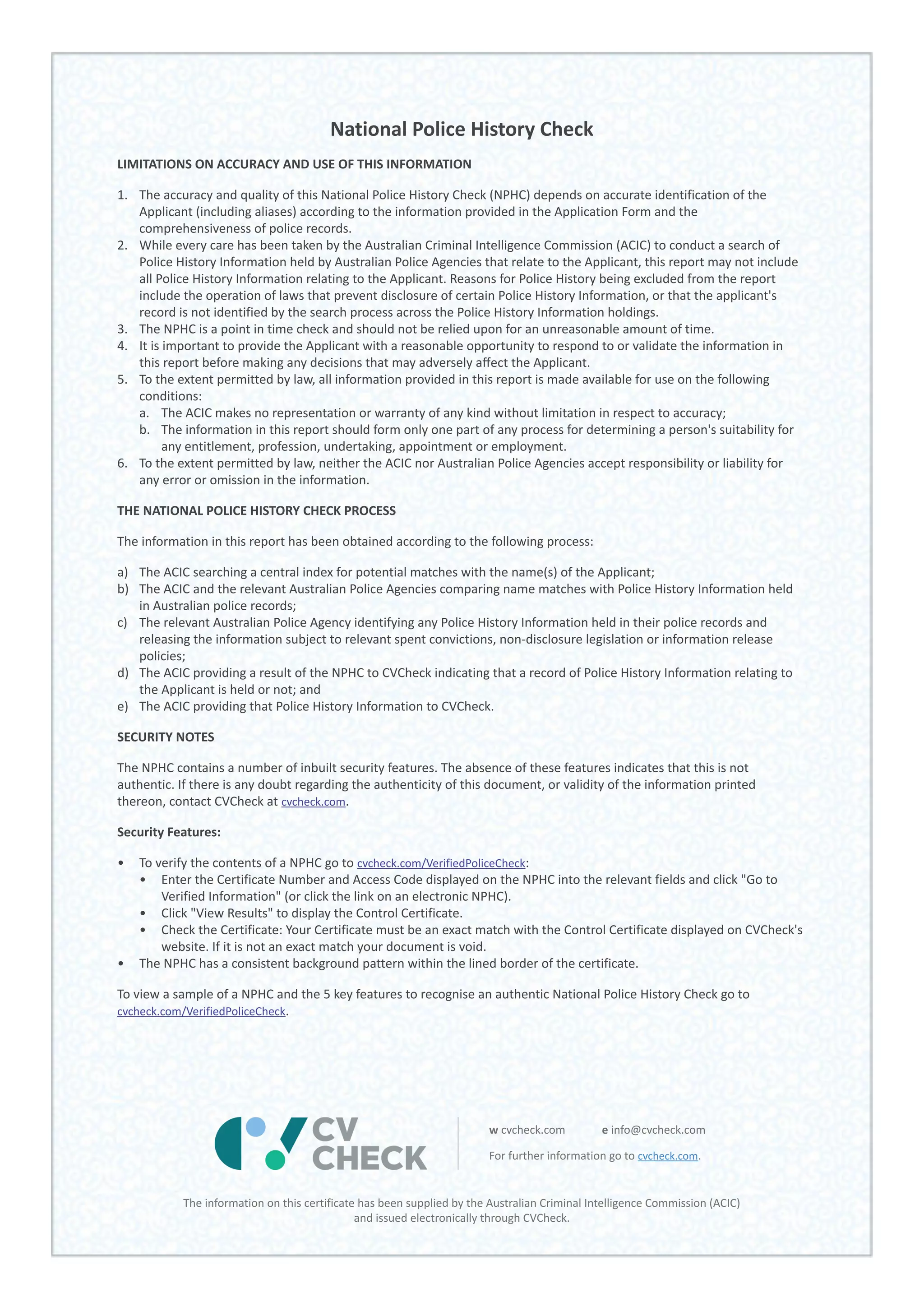 161016 - Police Certificate | PDF