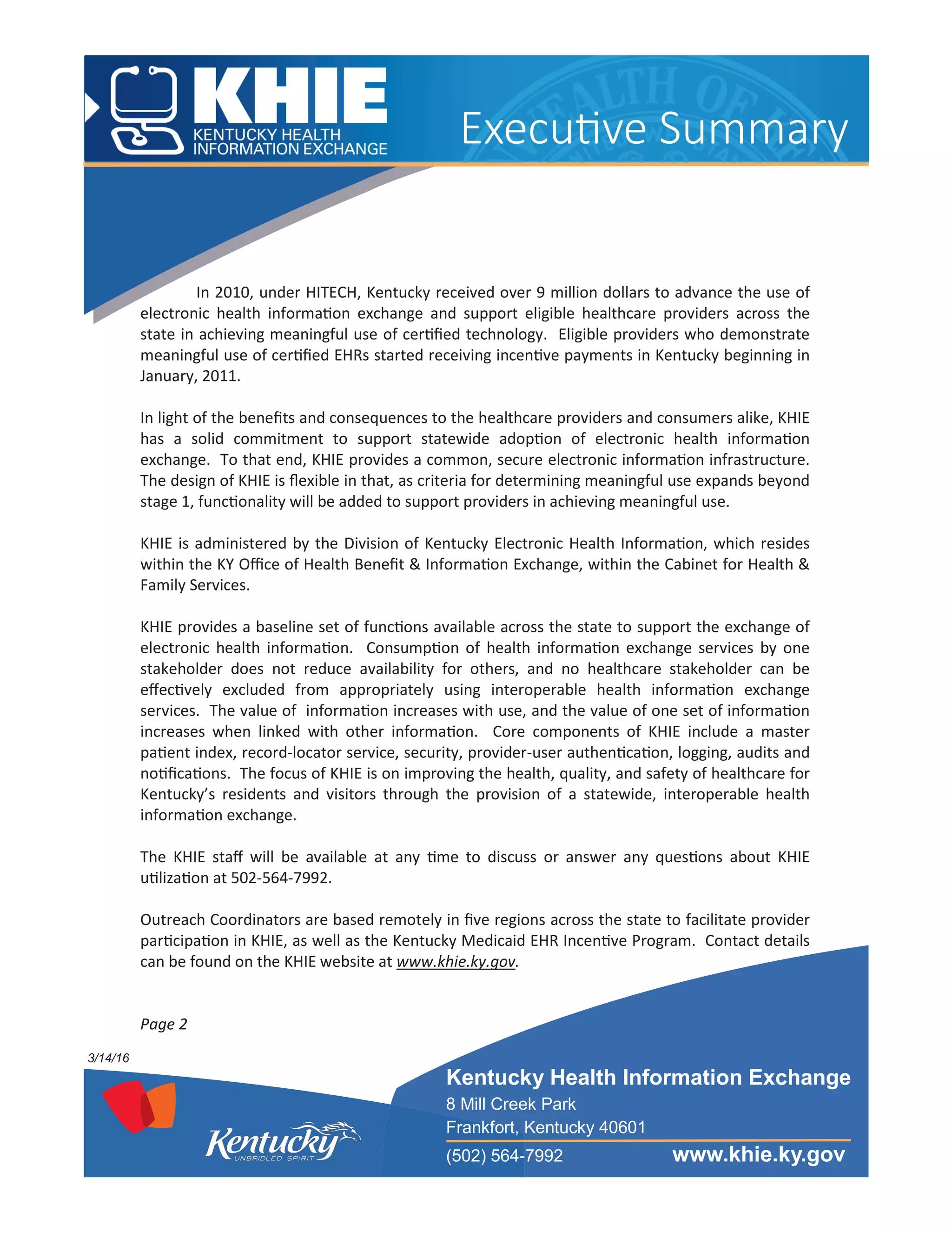 KHIE Executive Summary Updated 2016 | PDF | Free Download