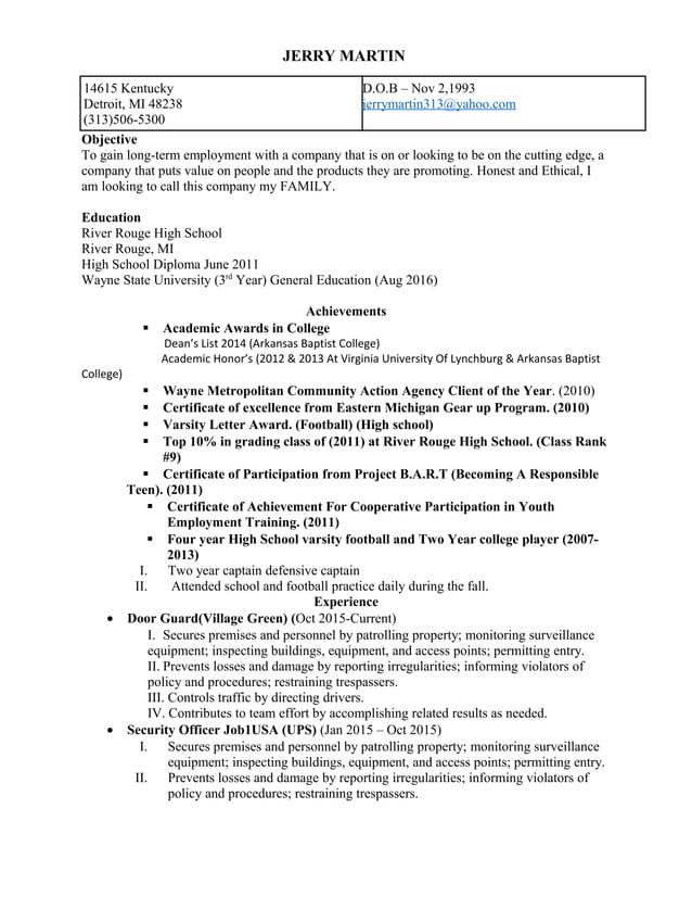JERRY MARTIN Resume | DOC | Business | Business and Finance