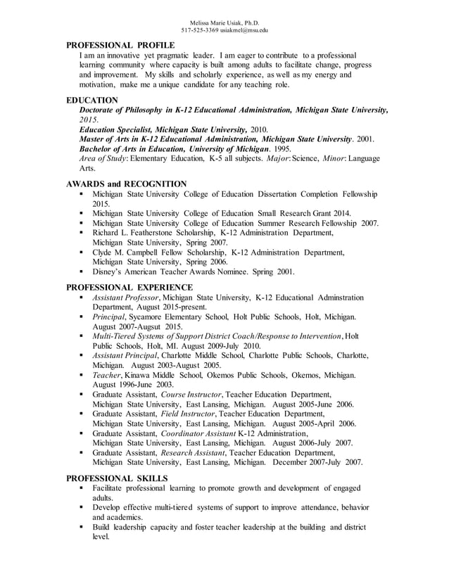 resume Melissa Usiak Jan 2016 | PDF