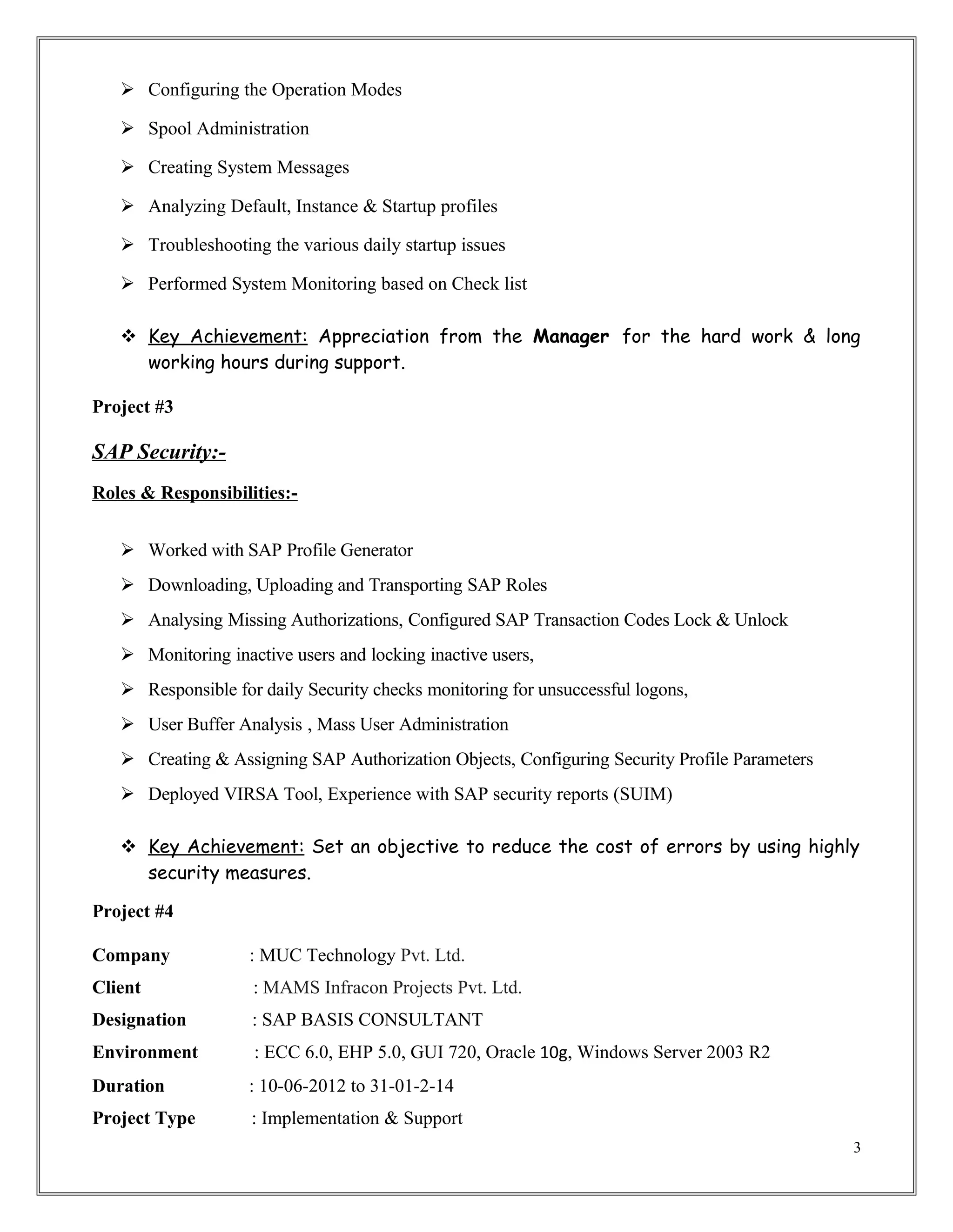 Mubashir Ahmed ERP SAP Basis Consultant Resume with 3 Yr Exp | DOC
