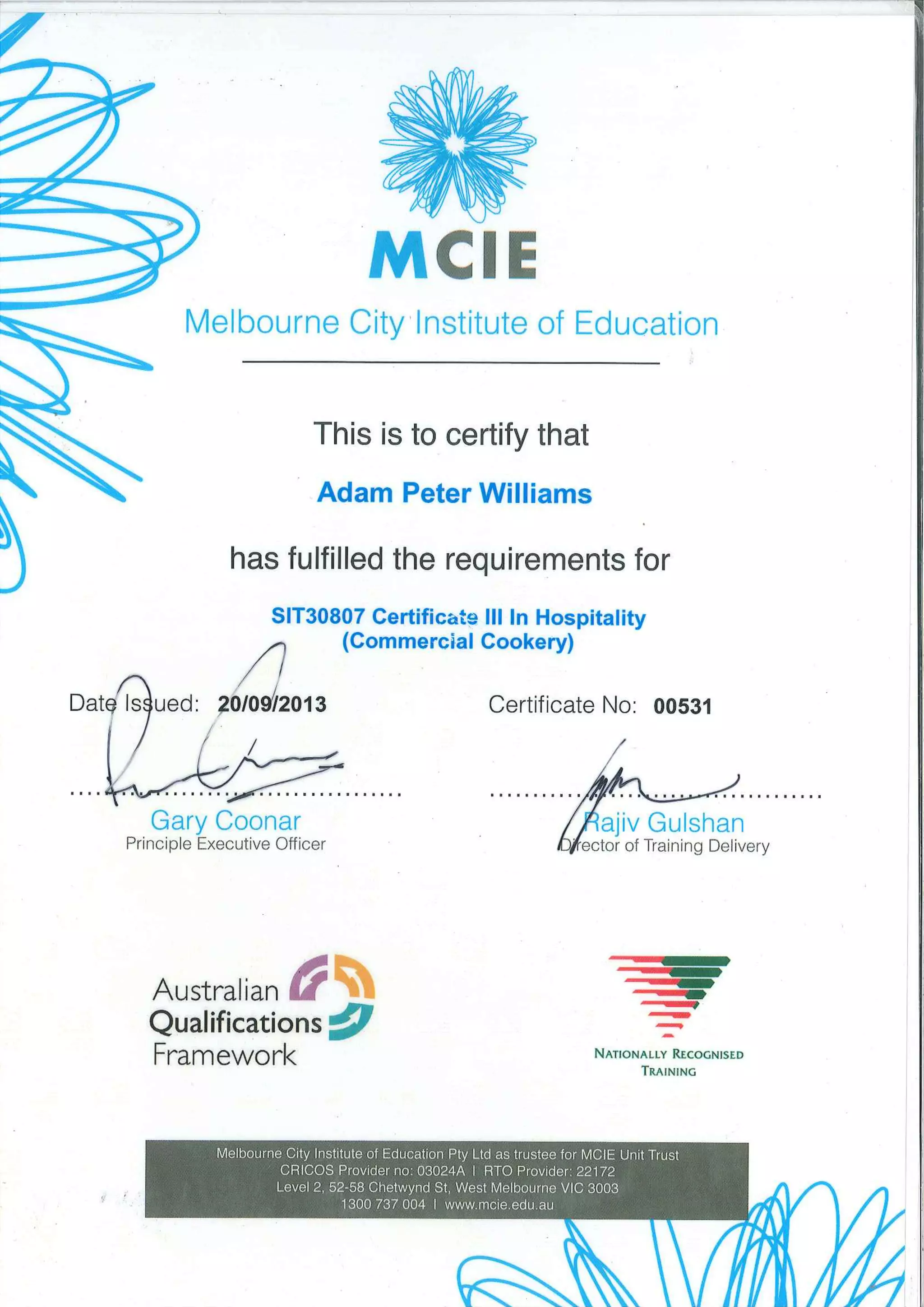 MCIE Cert III in Commercial Cookery + Statement of Attainment | PDF