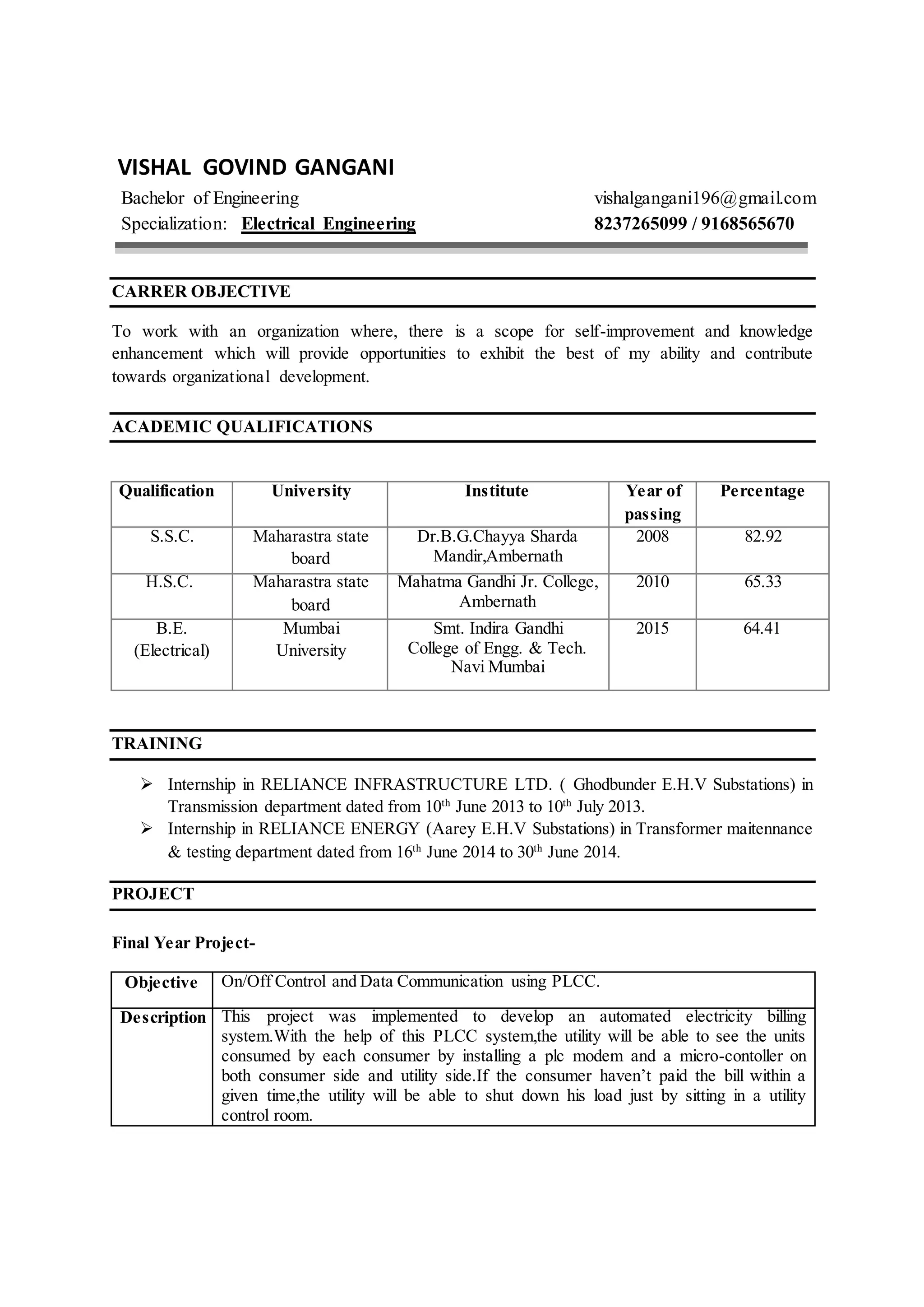 CV_VISHAL GOVIND GANGANI | DOCX