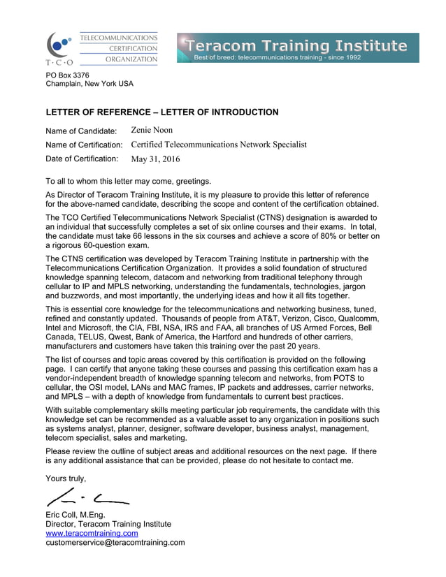 CTNS Letter of Reference | PDF