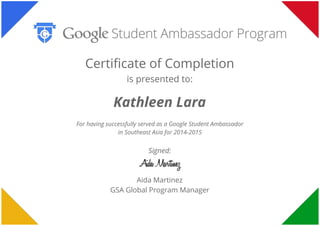 GSA Kathleen Lara Certificate Southeast Asia | PDF