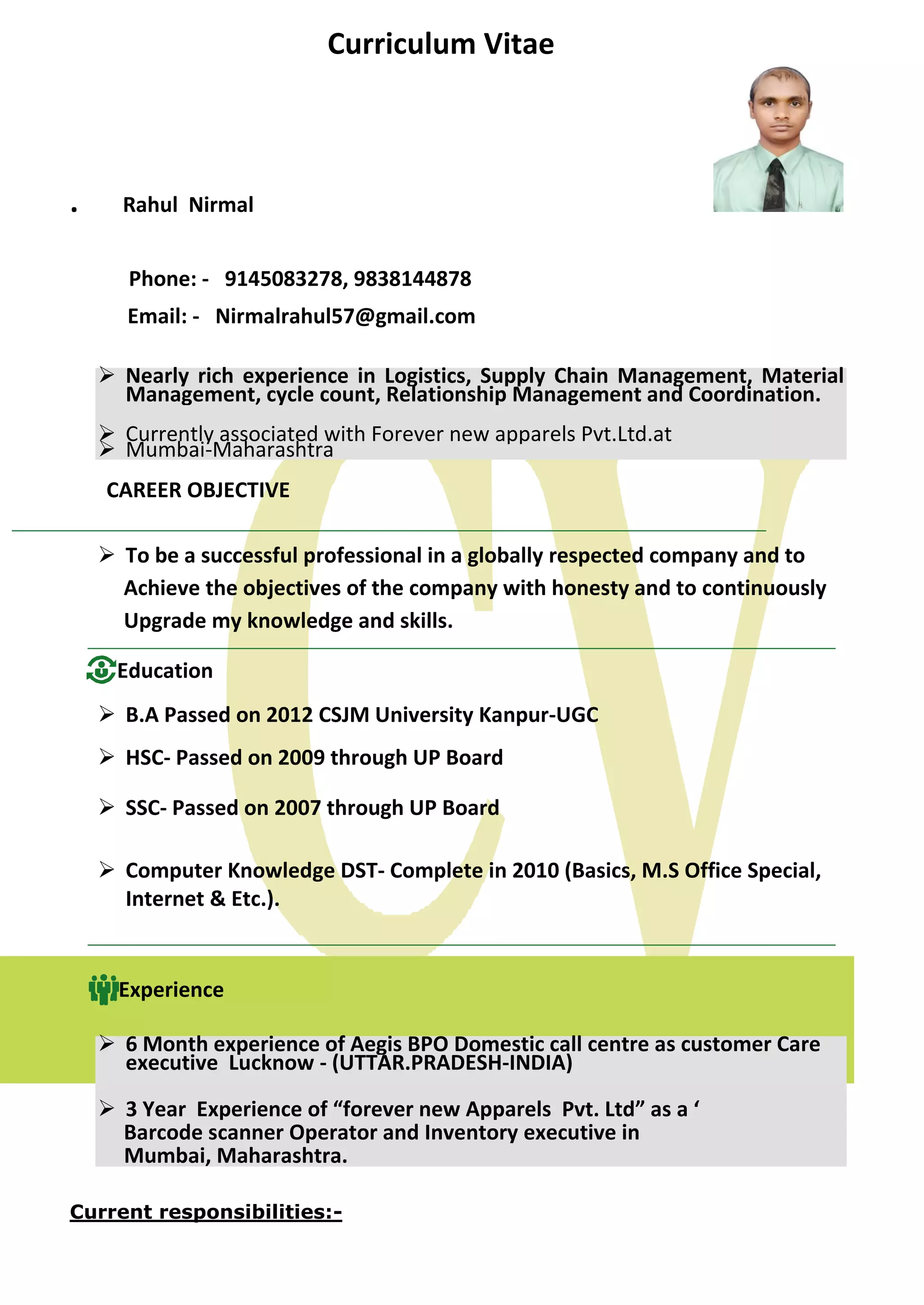 Rahul Nirmal CV | PDF