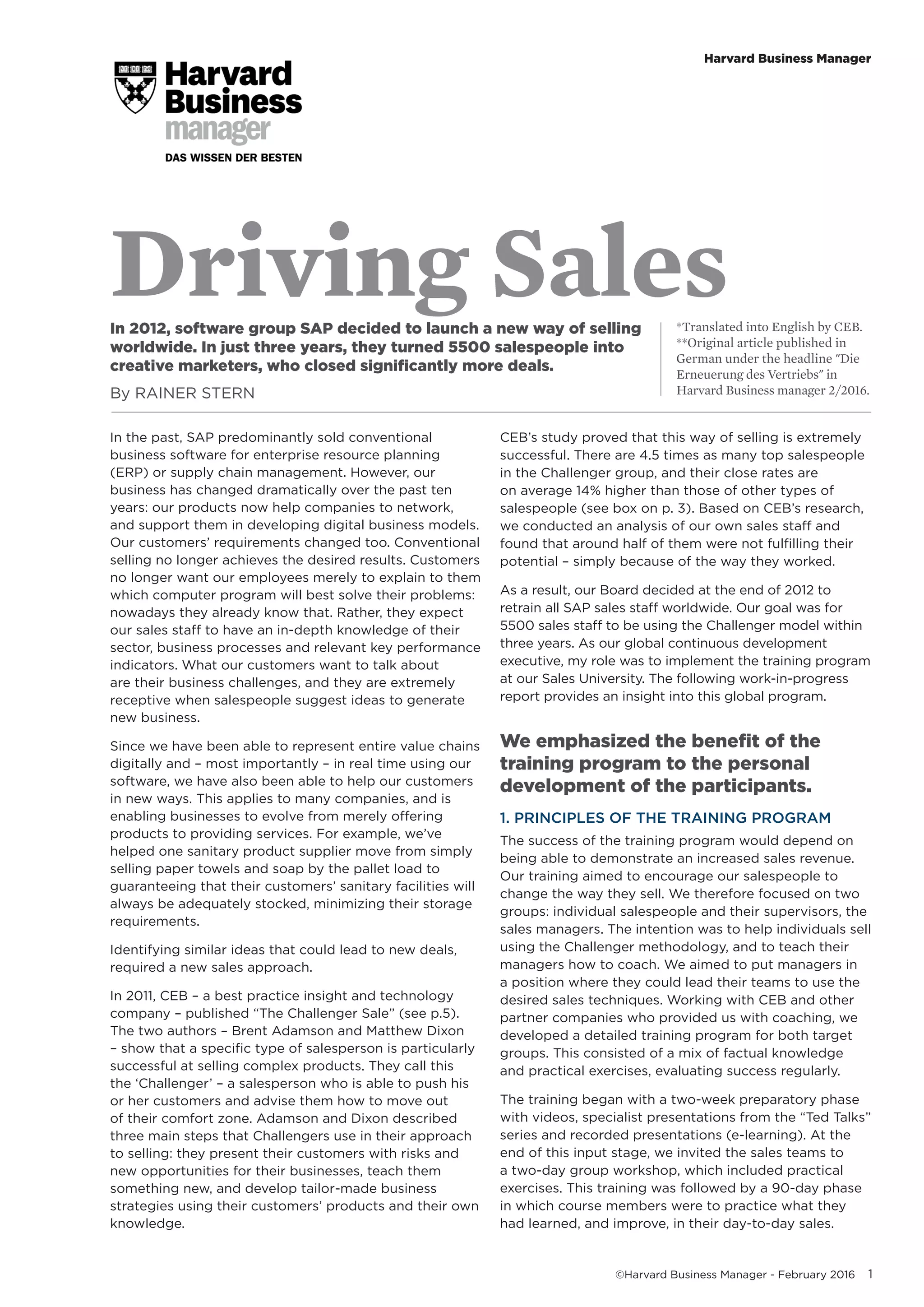 Harvard Business Manager_Driving Sales_STERN | PDF