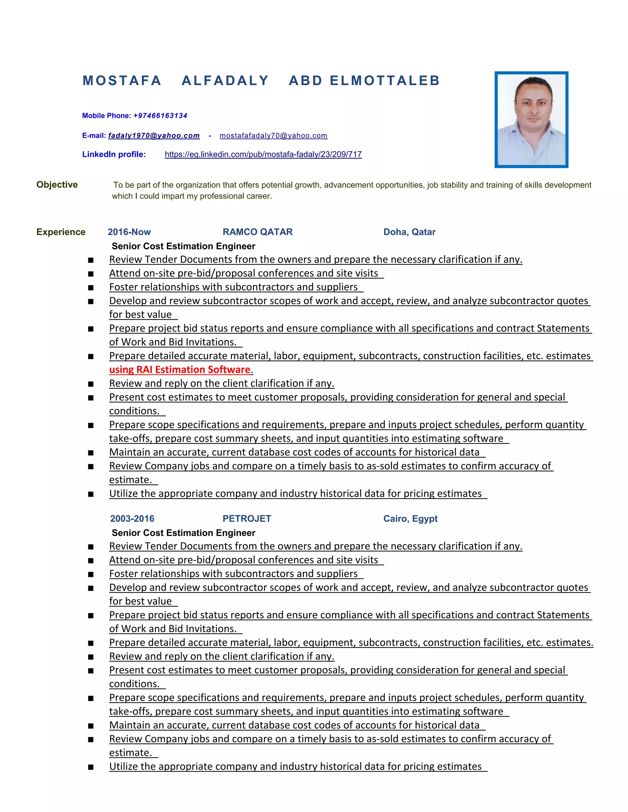 Fadaly Resume | PDF | Civil Engineering Industry | Industries