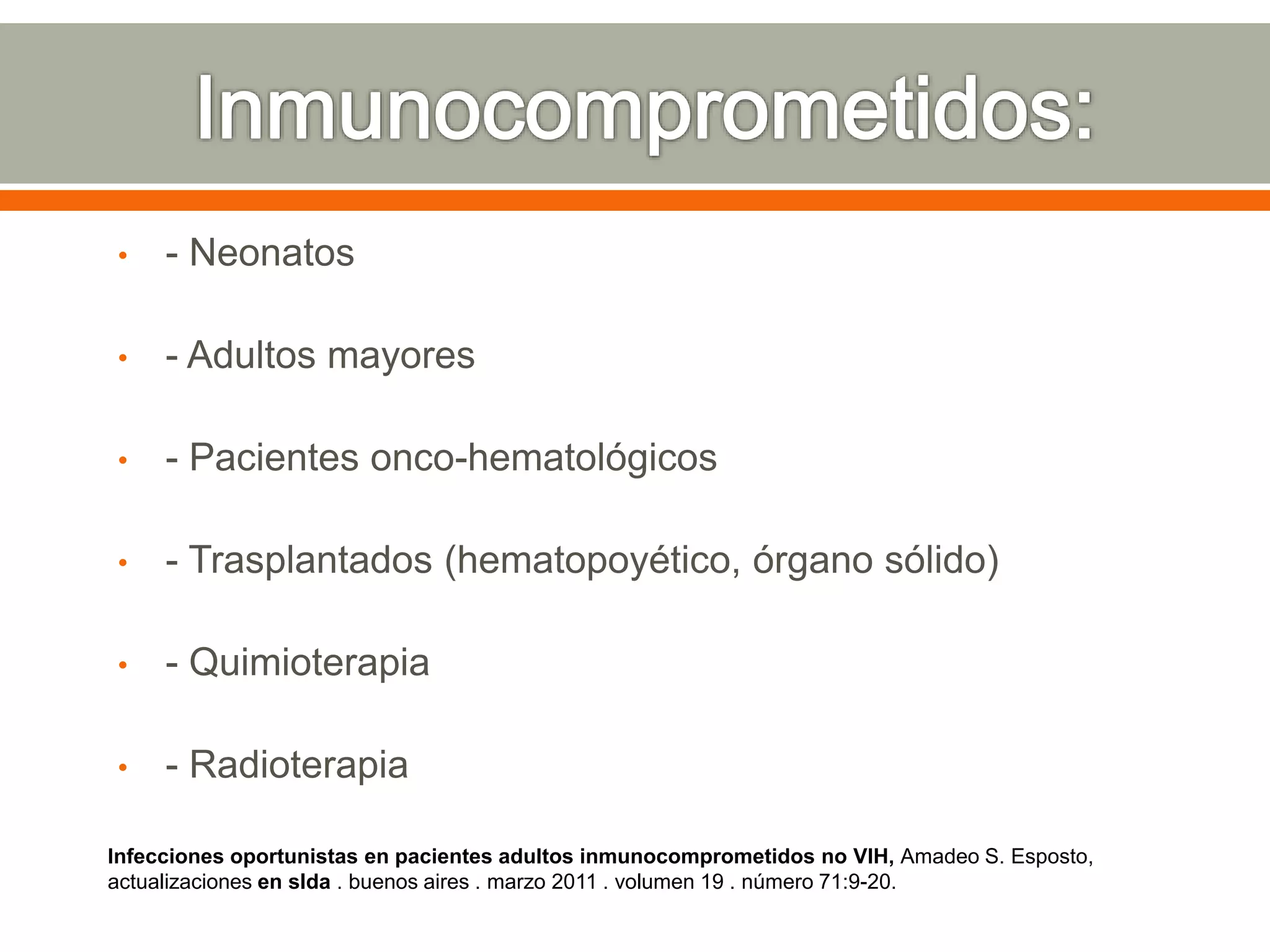 Infecciones paciente inmunocomprometido | PPTX