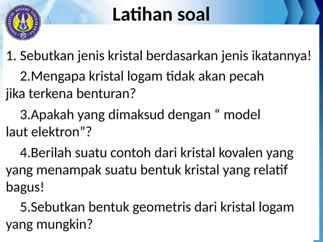 Pembelajaran jenis-jenis Kristal dan ikatannya | PPT