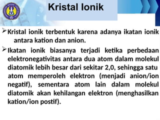 Pembelajaran jenis-jenis Kristal dan ikatannya | PPTX