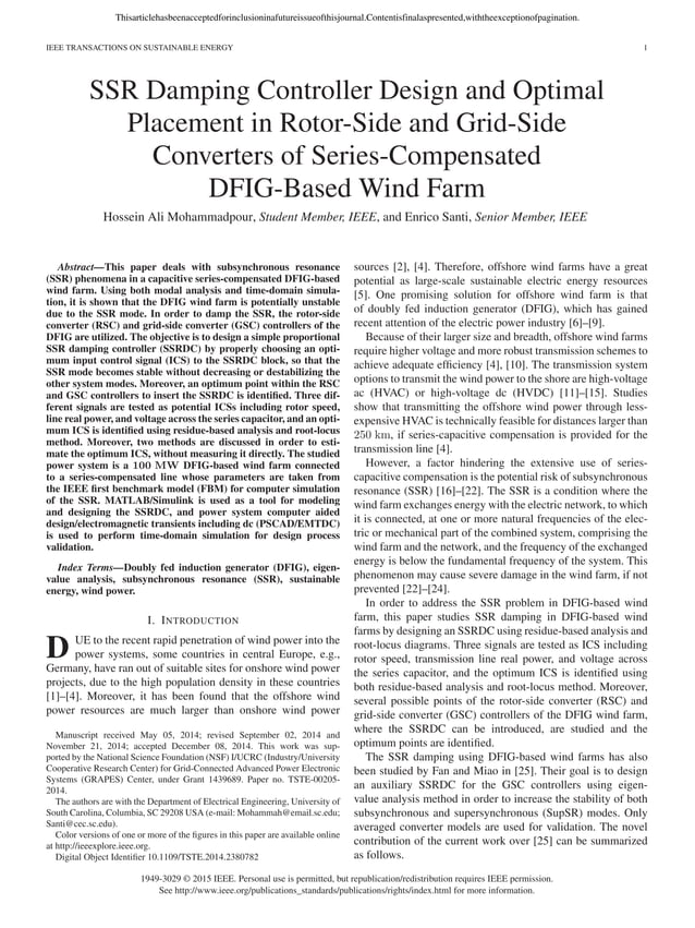 SSR Damping Controller Design and Optimal Placement in Rotor-Side and Grid-Side Converters of ...