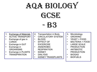AQA Biology B3, Unit 3, full Detailed Revision Notes | PPT