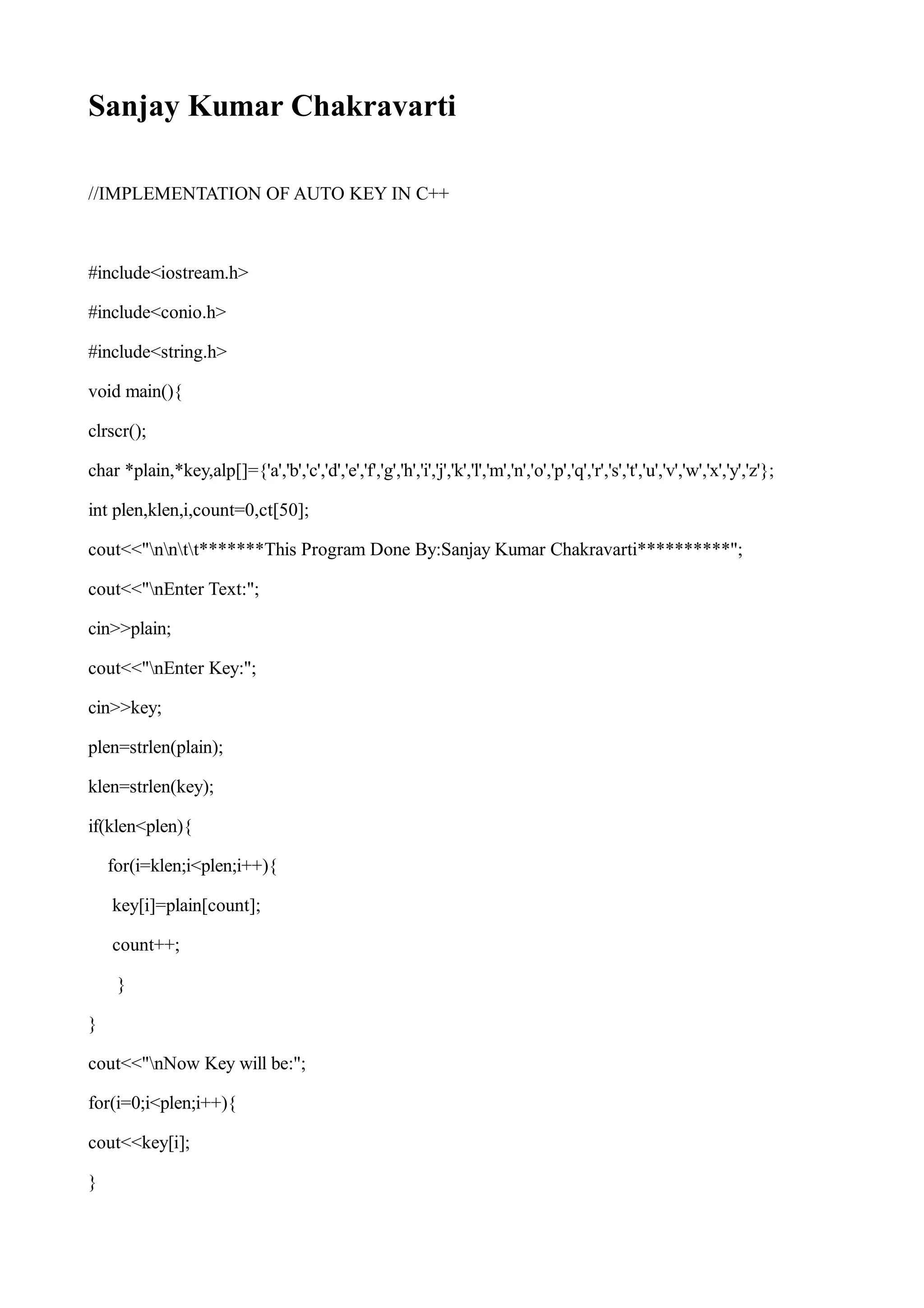 IMPLEMENTATION OF AUTO KEY IN C++ | PDF