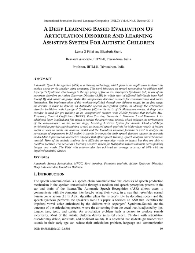 A DEEP LEARNING BASED EVALUATION OF ARTICULATION DISORDER AND LEARNING ASSISTIVE SYSTEM FOR ...