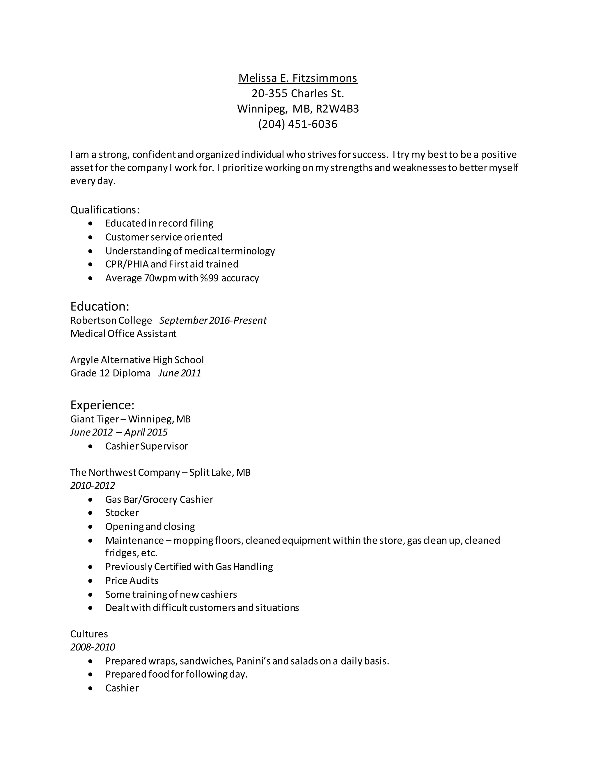 Resume - Melissa Fitzsimmons | DOCX