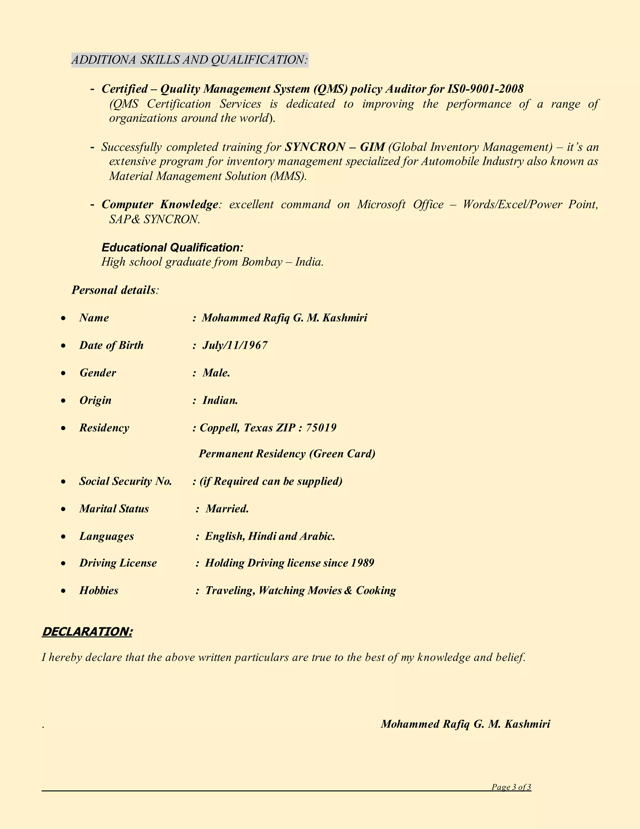 Rafiq-CV | PDF | Free Download