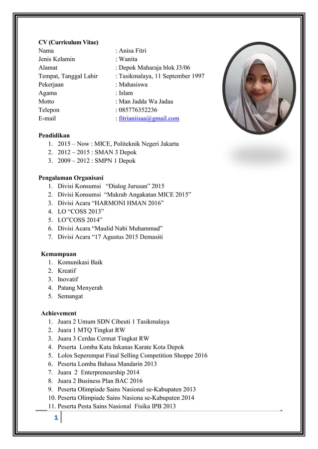 CV anisa fitri | PDF