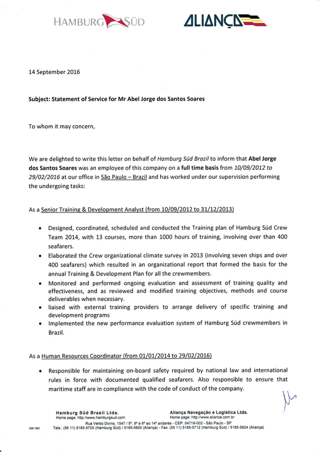 HSD_Statement of Service_Abel_Vetassess | PDF | Human Resources | Business