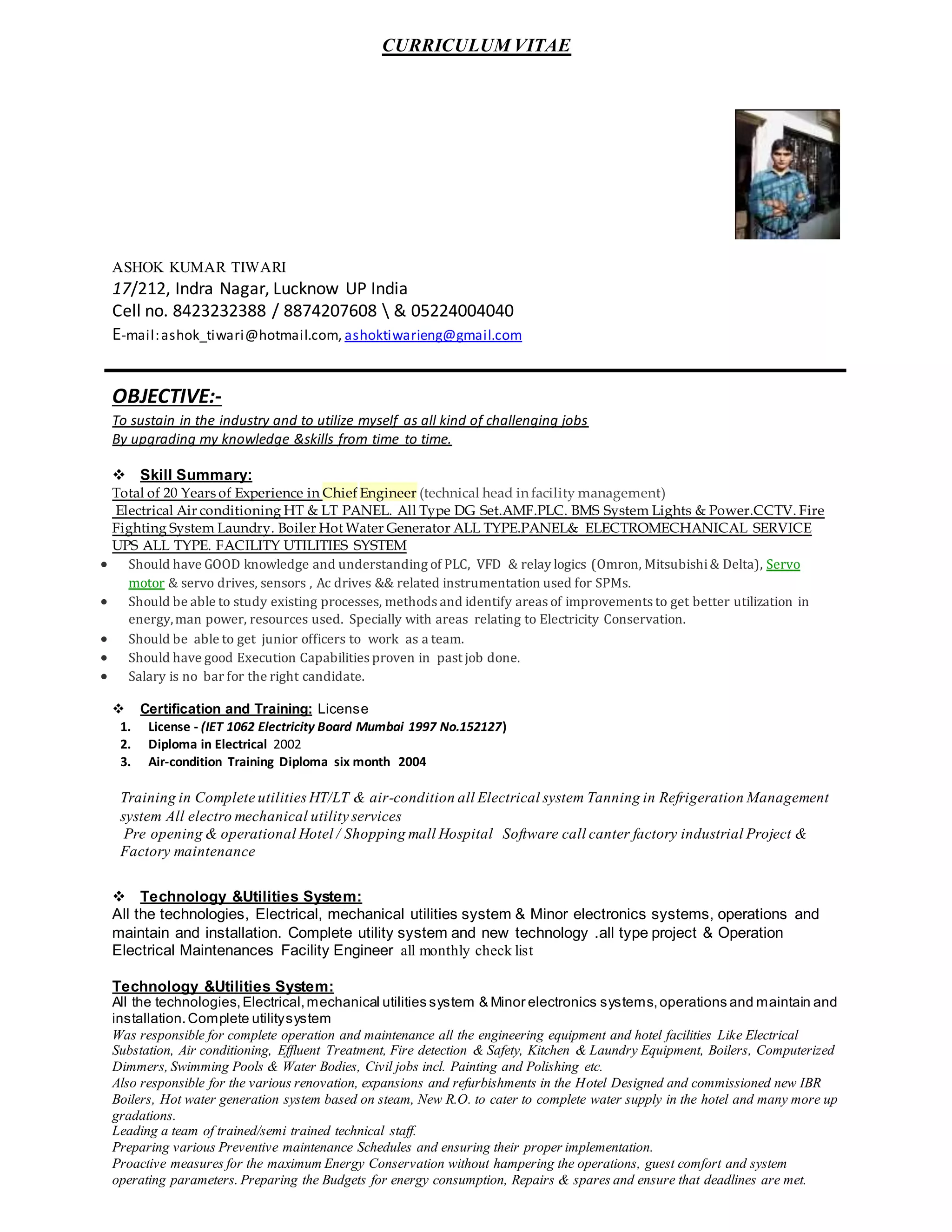 ashok kumar tiwari resume | DOCX