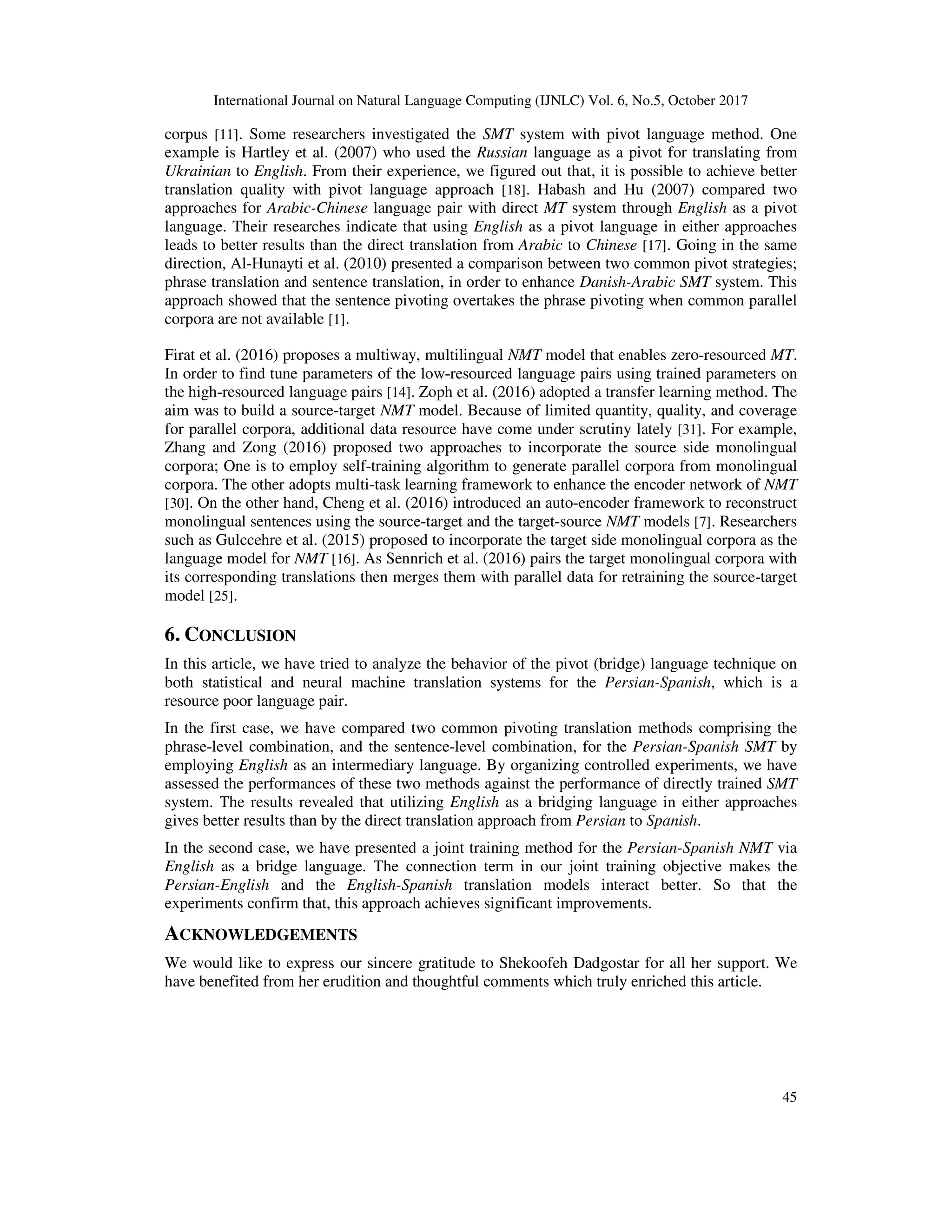 EMPLOYING PIVOT LANGUAGE TECHNIQUE THROUGH STATISTICAL AND NEURAL ...