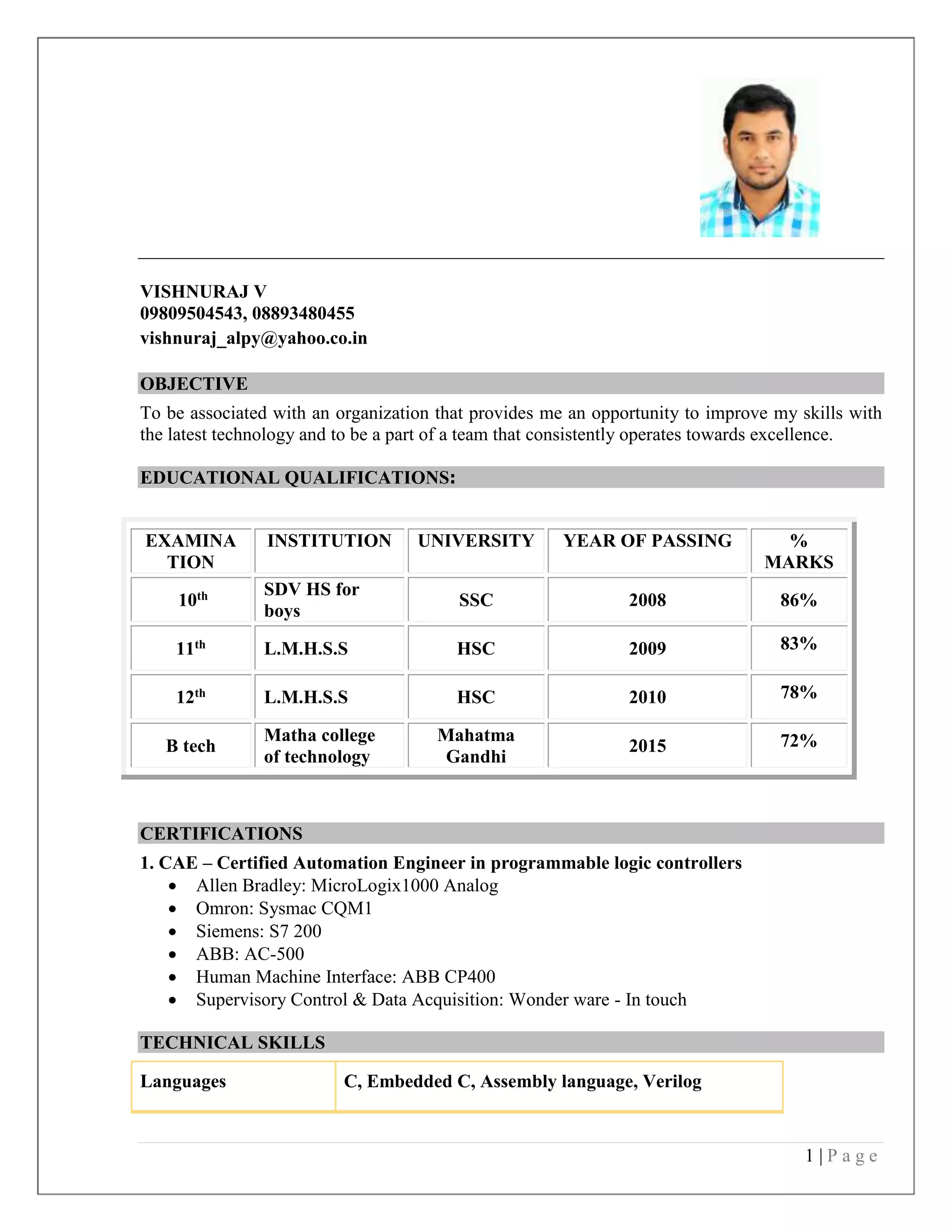 VISHNURAJ CV - Copy | PDF