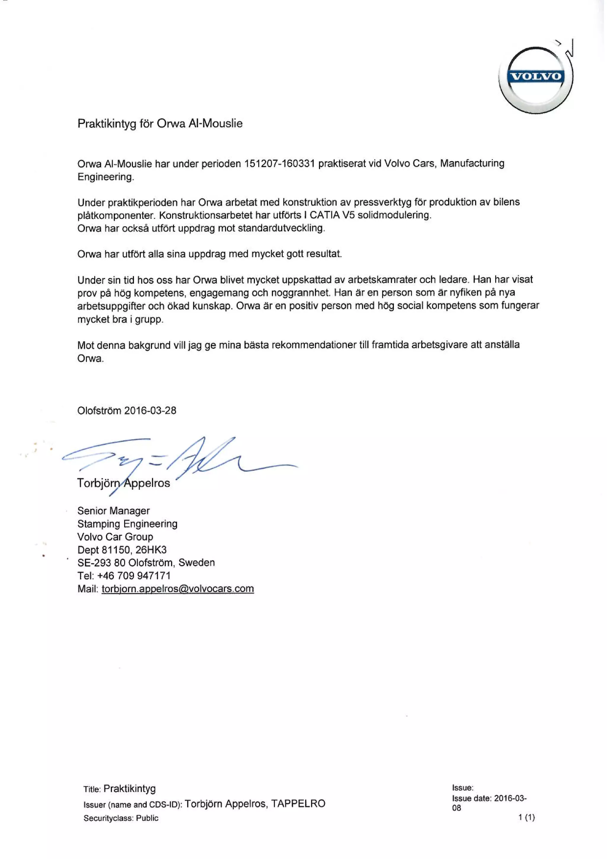 Volvo intyg | PDF