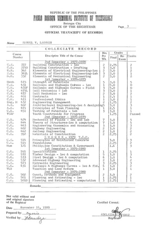 Scholastic record & Certification (Manny) | PDF