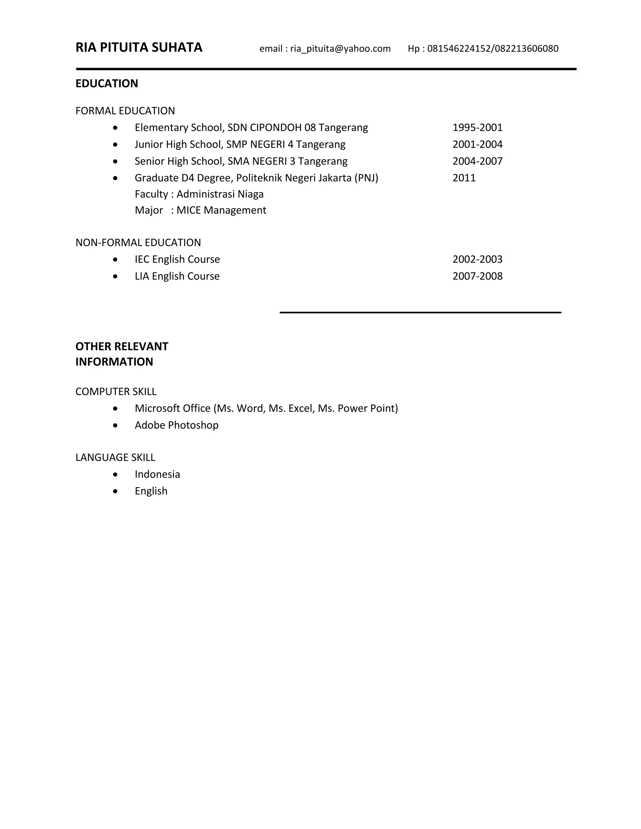 CV Ria Pituita Suhata (Uwie) | PDF