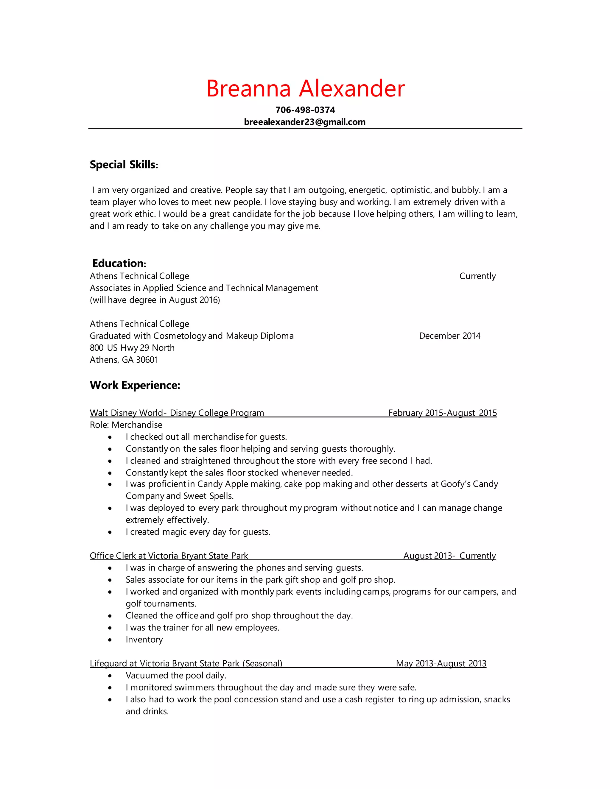 Breanna Alexander Resume | DOCX